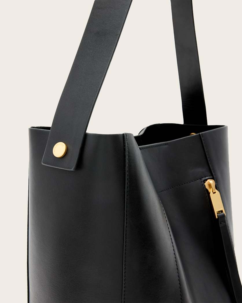 Alba Leather Hobo Shoulder Bag Black | ALLSAINTS